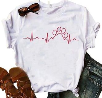 Keephen Maman Chat Maman Chien T-Shirts pour Femmes Patte de Chat Patte de Chien Impression 3D T-Shirt Manches Courtes Col Rond Animal de Compagnie Amoureux G