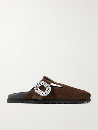 Roger Vivier Mules En Daim &Agrave; Cristaux Slidy Viv - Marron