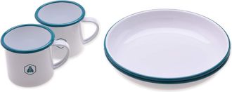 Laguiole Laguiole Set aus 2* Tellern und 2* Bechern Vintage Email-Picknick Picknick im Freien Camping Wei&szlig; Blau