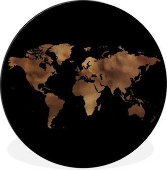 MuchoWow Wandbild Rund Wanddeko Deko Wohnzimmer Bilder 30x30 cm Weltkarte - Gold - Schwarz