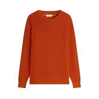 Tommy Hilfiger Strukturierter Garngef&auml;rbter Rundhals-Pullover - - Knitwear - Herren - Orange - XS