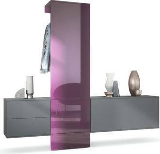 Vladon Garderobe Carlton Set 1, Made in Germany, Flur-Garderobe aus Deko-paneel, Schubladen-Kommode & Schuhschrank, Anthrazit matt/Brombeer Hochglanz (209 x 