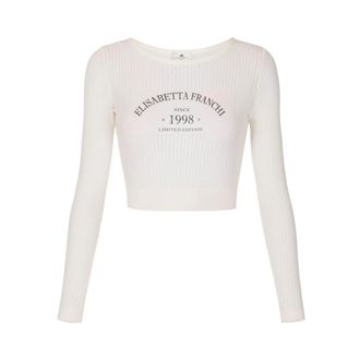 Elisabetta Franchi Strickoberteil mit Logo-Print - - Knitwear - Damen - Wei&szlig; - M