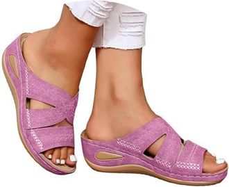 Generic Sandales compens&eacute;es orthop&eacute;diques pour femme 2026, bout ouvert plat, soutien de la vo&ucirc;te plantaire, pantoufle d&eacute;t&eacute; habill&eacute;e pour femme, large largeur,