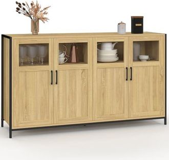 IDMarket Buffet 140 cm Detroit 4 Portes avec vitrines Design Industriel