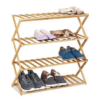 Relaxdays faltbares Schuhregal, 4 Ebenen, 12 Paar Schuhe, Zuhause & Camping, Bambus Schuhständer, HBT 68x67x26 cm, Natur