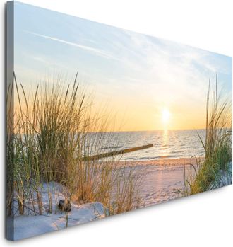 Paul Sinus Art Paul Sinus Leinwandbild gerahmt 120x50cm wunderschöne Strandlandschaft an der Ostsee bei Sonnenuntergang