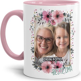 Tassendruck Keramik Tasse - Beste Oma - mit Foto selbst gestalten - Geschenk für die beste Oma, Geburtstag, Weihnachten I Personalisiert, Rosa, 300 ml
