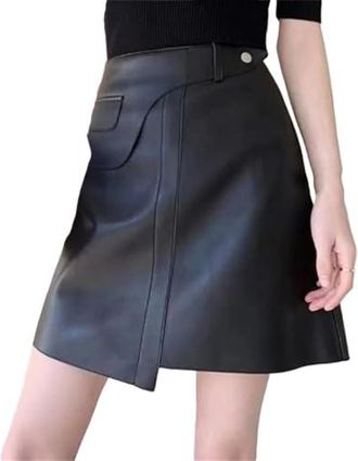 Generic Jupe portefeuille taille haute pour femme - Coupe ajust&eacute;e - En cuir souple - &Eacute;l&eacute;gante tenue de f&ecirc;te et de vacances, Noir, XL