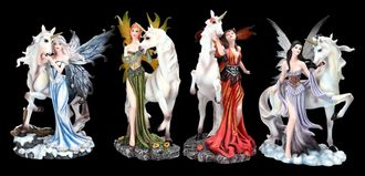 Generic Vier Elfen Figuren mit Einh&ouml;rnern 22 cm | Fee Fairy Statue 4er Set