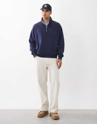 Abercrombie & Fitch Sweat &agrave; col zipp&eacute; et poche brod&eacute;e - Bleu marine