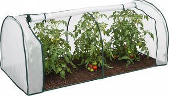 Relaxdays Fr&uuml;hbeet, HxBxT 80x200x100 cm, PE-Folie, Eisen, T&uuml;r mit Rei&szlig;verschluss, Hochbeetabdeckung, Wei&szlig;/Gr&uuml;n