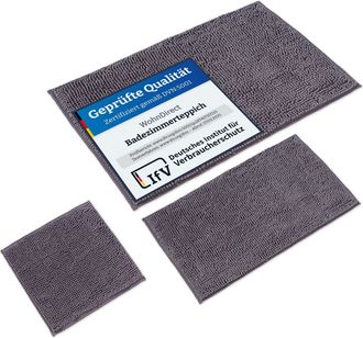 WohnDirect Badematten Set 3 teilig Grau - WC Vorleger (45x45cm), Badematte (50x80cm,70x120cm) - rutschfest waschbar Badezimmerteppich OHNE WC-Ausschnitt