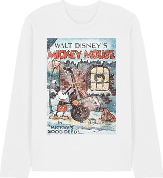 Disney Unisex-Langarm-T-Shirt, Motiv: Disney Micky Maus, Vintage-Poster, Weihnachten, Gute Tat, wei&szlig;es T-Shirt, wei&szlig;, XL