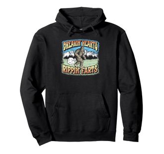 Giant Step Design Co. Breakin Hearts, Rippin Farts Funny Sasquatch Bigfoot 80s Pullover Hoodie