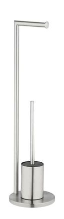 WENKO Stand WC-Garnitur Mod. Ferla Toilettenpapierhalter mit Klob&uuml;rste aus Edelstahl f&uuml;r Bad und G&auml;ste WC freistehend mit schwarzem B&uuml;rstenkopf &Oslash; 18 x 69,5 