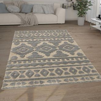 Paco Home Paco Home - Tapis Poils Longs Tapis Salon Shaggy Aspect 3D Ethnique Boho Look Vintage Doux 200x280 cm, Gris 3