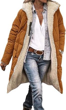 Generic Manteau dhiver pour femme, long avec rembourrage chaud, veste dhiver &agrave; capuche et fermeture &eacute;clair, parka dhiver matelass&eacute;e, couleur unie, veste matel