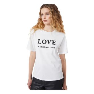 Max Mara Femme, Tops, Blanc, Taille: 42 FR T-shirt en coton avec imprim&eacute; graphique