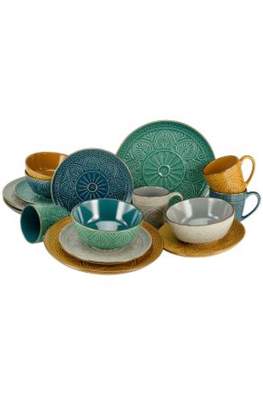 CREATABLE Kombiservice, Creme, Gelb, Petrol, Smaragdgr&uuml;n, Keramik, 16-teilig, orientalisch, 300 ml,400 ml, Essen & Trinken, Geschirr, Geschirr-Sets, Kombiservic