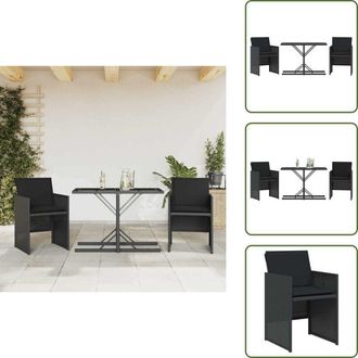 vidaXL 3-tlg. Bistro-Set mit Kissen Schwarz Poly Rattan - Gartentisch - Gartenm&ouml;bel - Outdoor M&ouml;bel - Bistro-Set - PE-Rattan - The Living Store
