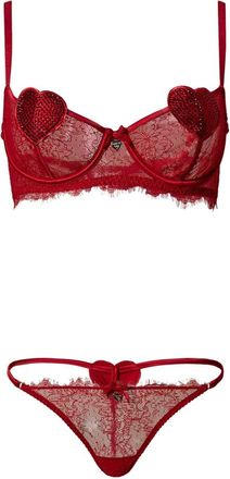 Twin-Set Balconette-BH- und G-String-Set aus Spitze - Rot