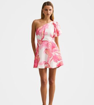 Forever New Minikleid mit One-Shoulder-Tr&auml;ger und rosa Blumenmuster