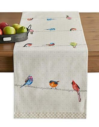 Maison d'Hermine Birdies on Wire Chemin de Table 100 % Coton pour f&ecirc;tes D&icirc;ner Vacances Cuisine Printemps/&Eacute;t&eacute; (50cm x 150cm)