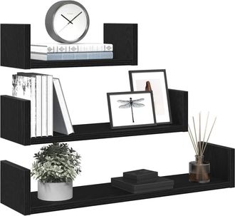 Generic 3X Wandregal U-f&ouml;rmig, H&auml;ngeregal, Lounge B&uuml;cherregal, Wandboard Dekoregal, Schweberegal, CD/DVD Regal, Wand Deko, Holzwerkstoff(Sonoma-Eiche 60x15x10