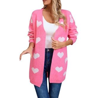 Generic Cardigan &agrave; manches longues ouvert sur le devant pour femme - Tricot en forme de coeur - Col en V boutonn&eacute; - Pull surdimensionn&eacute; l&eacute;ger et d&eacute;contract&eacute; p
