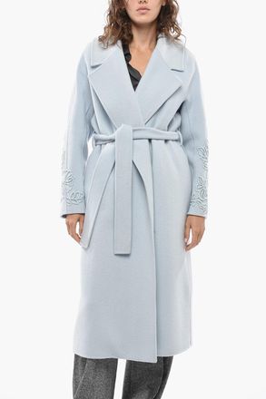 Ermanno Scervino Maxi-Mantel aus Wollmischung mit G&uuml;rtel und reliefartiger Pflanzenstickerei Ermanno Scervino