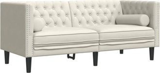 vidaXL Chesterfield-Sofa mit Nackenrollen 2-Sitzer Creme Samt Vidaxl