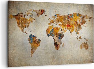 Arttor Wandbilder Dekoration Wohnzimmer Welt Karte Kontinente Geographie Bilder auf Leinwand 120x80cm Leinwandbild Schlafzimmer Deko Wand Kunstdruck Art Groß