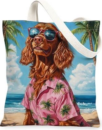 Generic Sac fourre-tout en toile de 33 x 38 cm, motif chien Setter irlandais, sac &agrave; bandouli&egrave;re r&eacute;utilisable pour femme, peinture danimaux domestiques, d&eacute;cora
