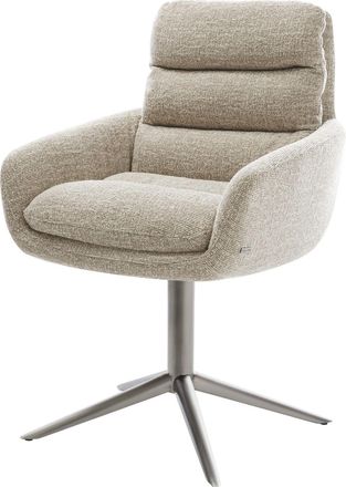 DELIFE Esszimmerstuhl Abelia-Flex mit Armlehnen Fußkreuz Graphit Webstoff Soft Beige 360° drehbar Wippfunktion