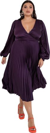 Lovedrobe Damen Lovedrobe Geplooid Midaxi Dress Dames Evening Gown V Halslijn Achterkant Sleutelhanger Lange Mouw Bi Kleid, Lila, 50 EU