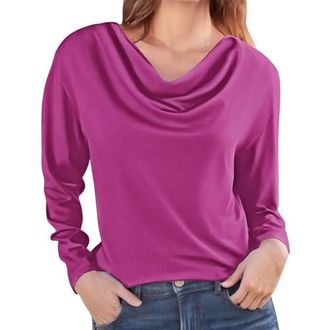 Generic Sweat-shirts &agrave; manches longues &agrave; col b&eacute;nitier pour femmes, l&eacute;gers, d&eacute;contract&eacute;s et basiques - T-shirts dautomne pour femmes, rose vif, M