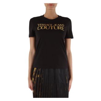 Versace Jeans Couture Baumwoll Logo Gepr&auml;gtes T-Shirt - - Tops - Damen - Schwarzk - XL