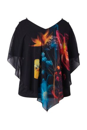 Ulla Popken Druckbluse Chiffonbluse Bl&uuml;ten doppellagig V-Ausschnitt