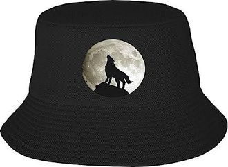 Generic Chapeau De Seau Unisexe Loup Hurlant &Agrave; La Lune Femme Chapeau De P&ecirc;cheur Respirant &Eacute;t&eacute; Bonnet Soleil, pour Chasse, De P&ecirc;che, Plage, 56-58cm