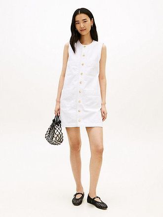 Tommy Hilfiger Robe droite courte en denim &agrave; boutons dor&eacute;s
