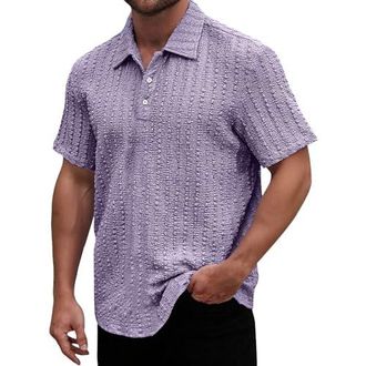 Generic DENGJIAMY Polo textur&eacute; pour homme T-shirt &agrave; col en V &agrave; manches courtes pour homme T-shirt &agrave; col en V d&eacute;contract&eacute; pour homme V&ecirc;tements d&eacute;t&eacute;, violet, 4X