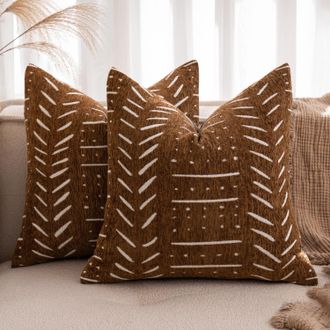 Miulee 2er Kissenbezug 40x40 Braun Chenille Boho Kissenbez&uuml;ge Kissenh&uuml;lle Sofakissen dekokissen zierkissen Elegantes Design f&uuml;r Couch Sofa Wohnzimmer
