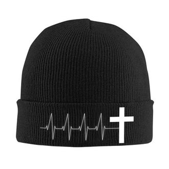 Generic Croix Chr&eacute;tienne Battement De Coeur Religieux Unisex Watch Cap Souple Skull Cap Confortable Bonnets Tricot&eacute; pour Le Quotidien Sport Course &Agrave; Pied