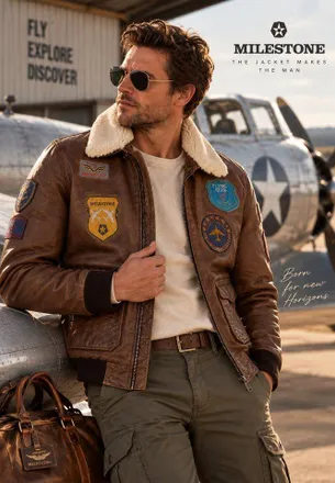 Milestone Lederjacke MSMatti Lammleder im Vintage Fliegerjacke mit Patches und Fellkragen