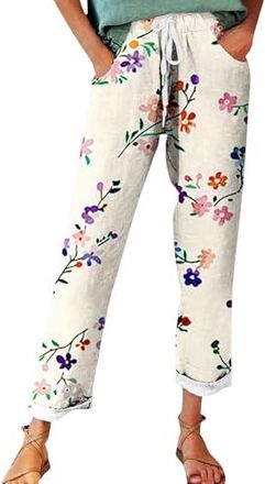 Generic Pantalon en Lin pour Femme L&eacute;ger Fluide &Eacute;t&eacute; Chic Womens Autumn Fragrant Linen Print Casual Pants Perfect for Spring Comfortable and Trendy for Relaxed