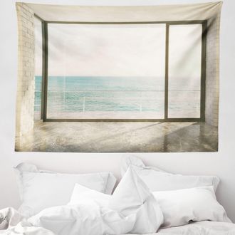 Abakuhaus Strand Wandteppich, Apartment Scenery Wavy Meer Ozean Coastal Home Design Artwork, aus Weiches Mikrofaser Stoff Wand Dekoration Für Schlafzimmer, 150 