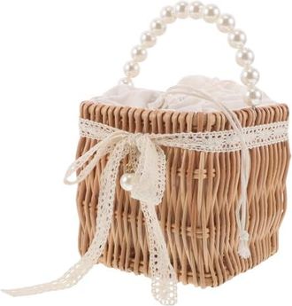 Hemobllo Sac Paille Carré Tissé Main avec Poignée Sac Panier et Respirant pour Fêtes et Sorties