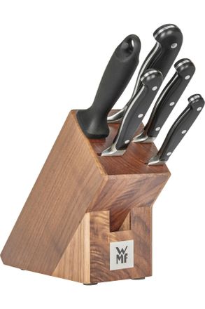 WMF Messerblock Spitzenklasse Plus, Braun, Edelstahl, Holz, Metall, 6-teilig, Walnuss, 19.5x14.5x36 cm, Made in Germany, Kochen, K&uuml;chenmesser, Messersets
