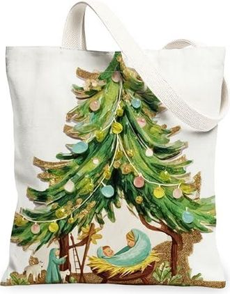 Generic Sacs fourre-tout en toile motif sapin de No&euml;l, design de vacances artistique, sacs d&eacute;picerie l&eacute;gers et lavables, vintage respectueux de lenvironnement